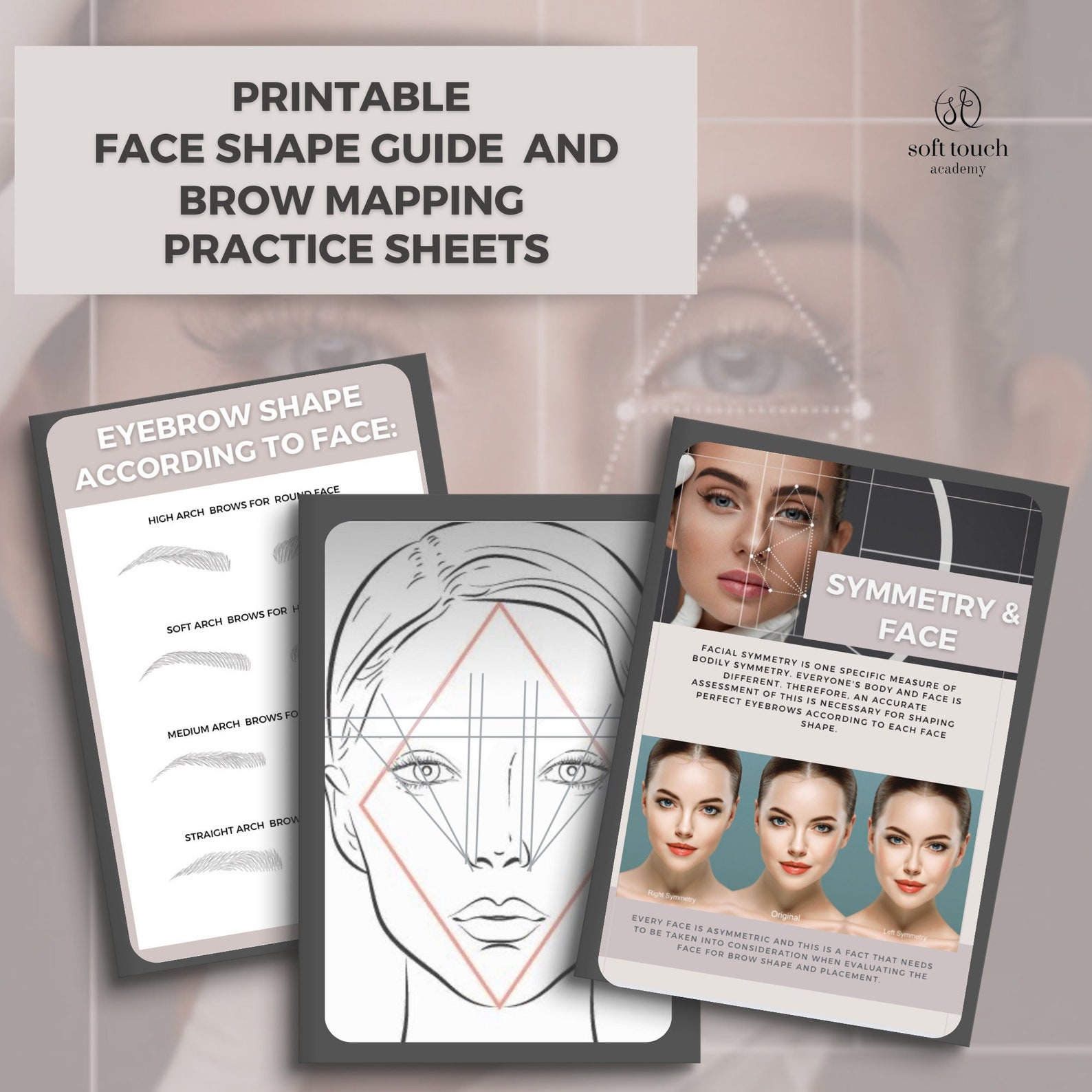 Eyebrow Mapping Practice Sheets, Face Shape Guide, Printables for ...