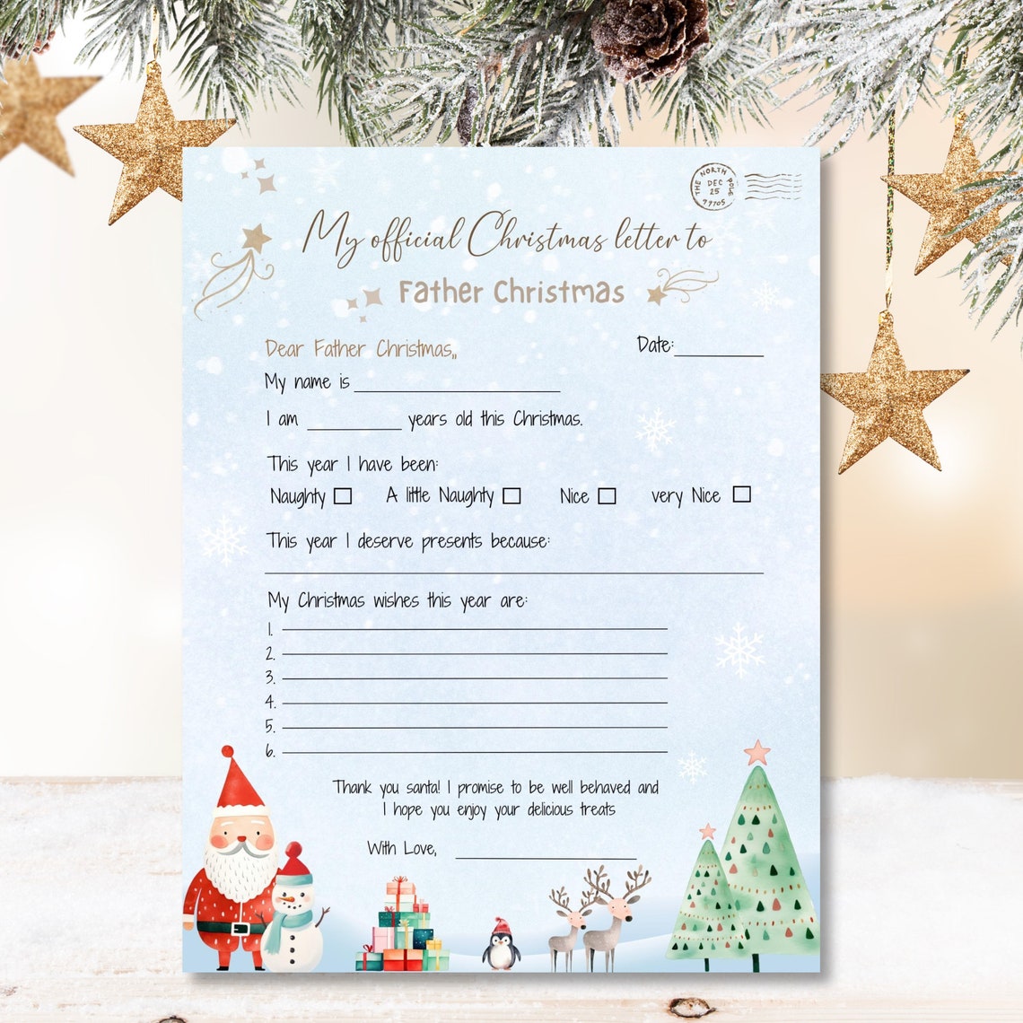Printable Kids Christmas Letter to Father Christmas Easy to - Etsy