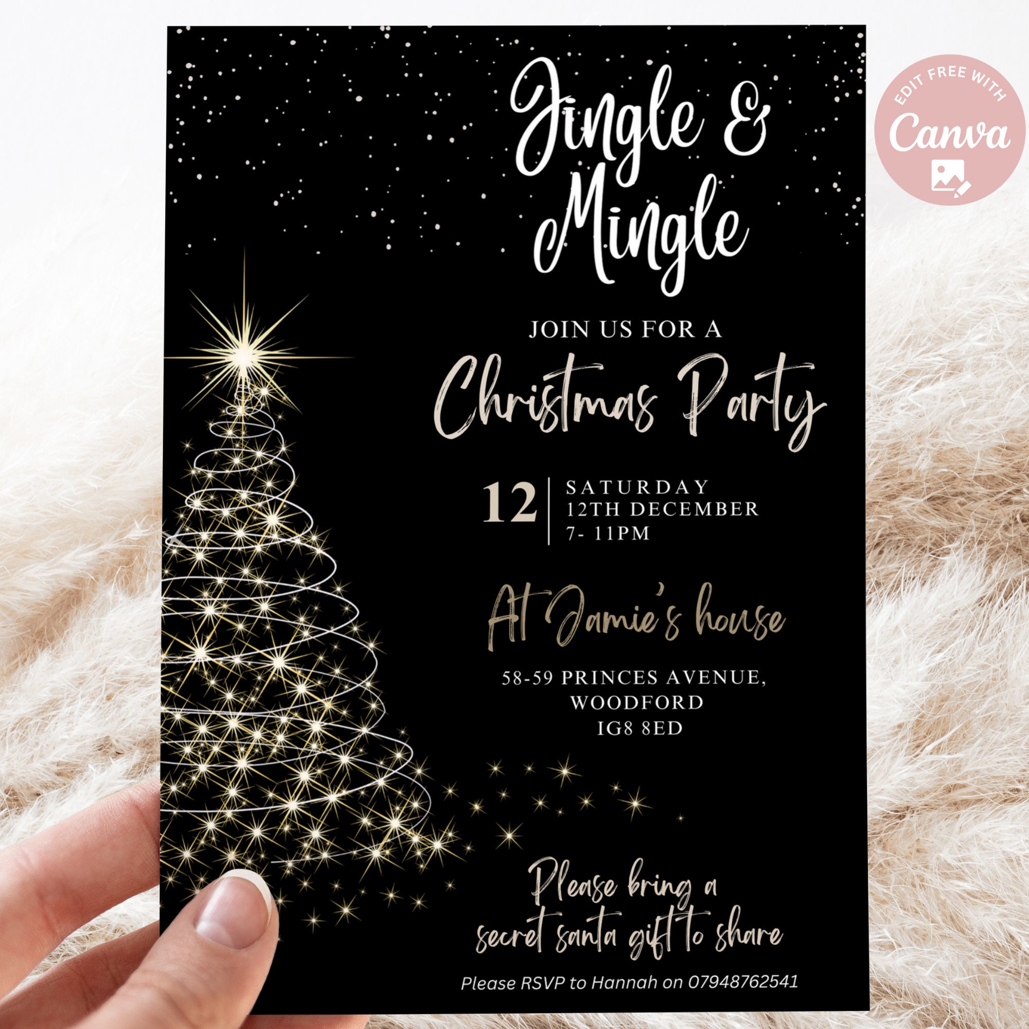 Editable Christmas Party Invitation Christmas Black Party Invite ...