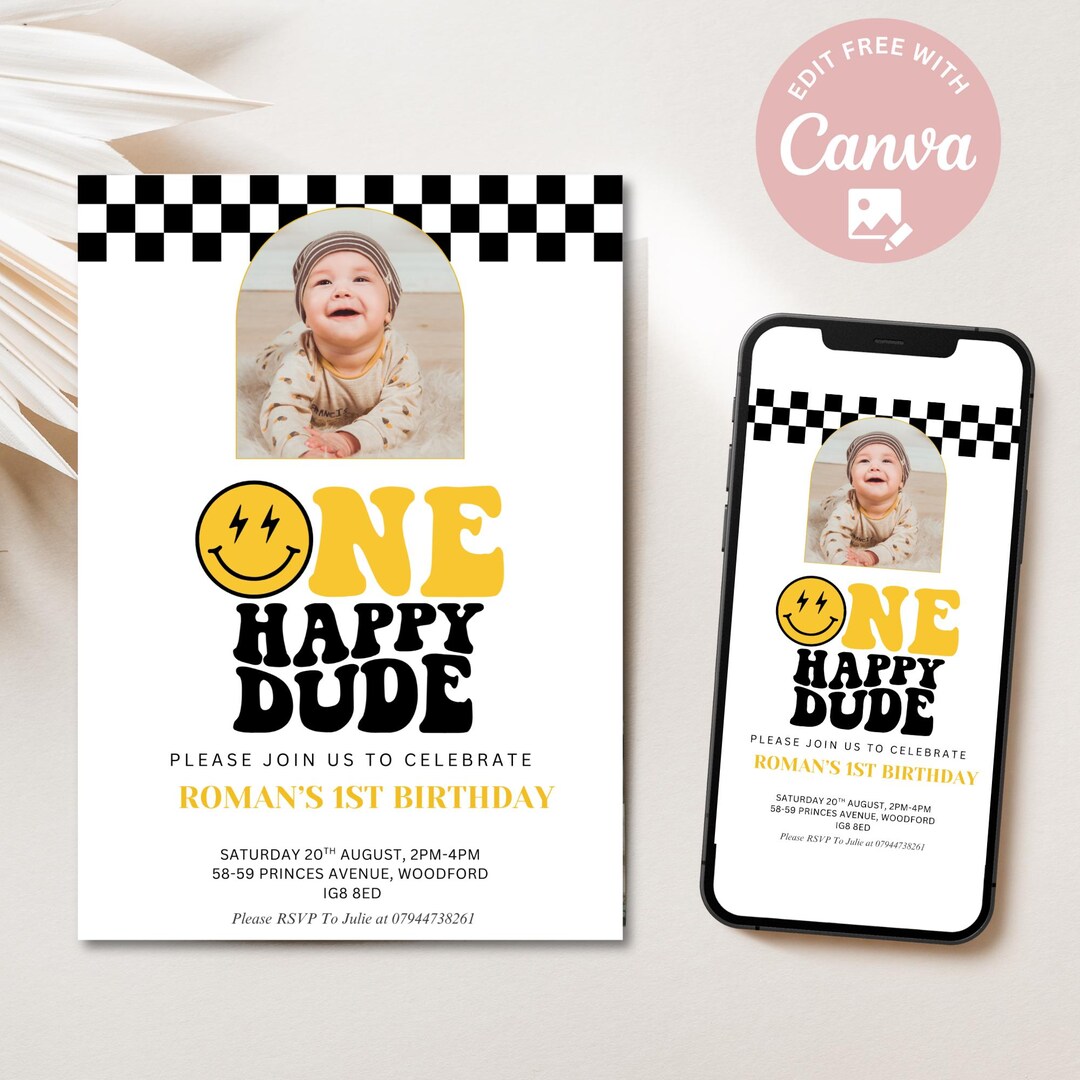 One Happy Dude Editable Birthday Invitation Template, Personalised ...