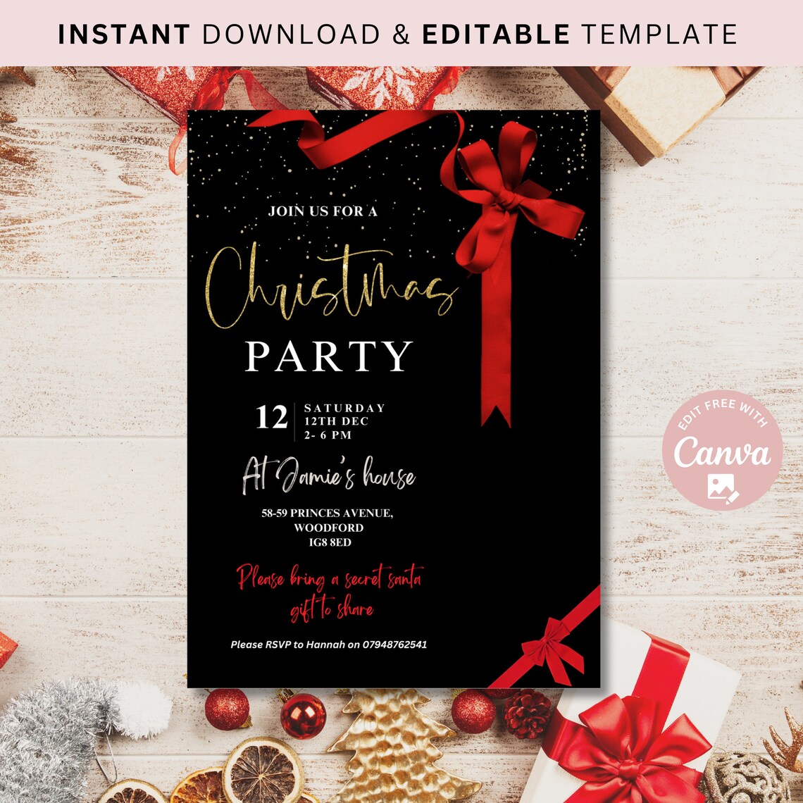 Editable Christmas Party Invitation Christmas Black Party - Etsy