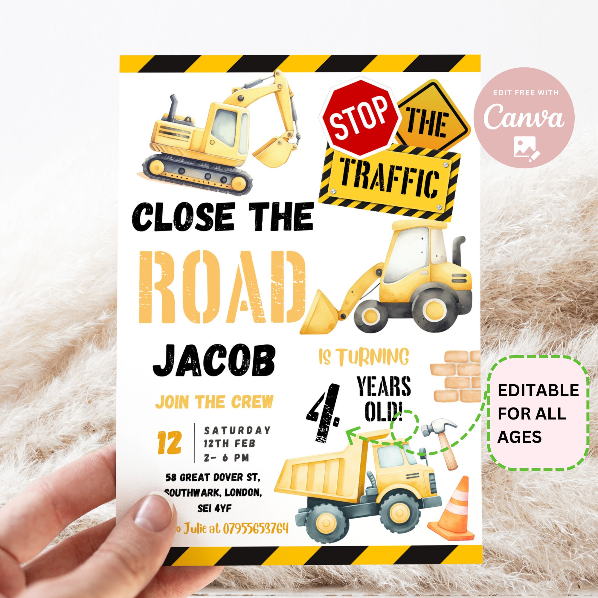 Editable Construction Party Invitation, Boys Construction Birthday ...