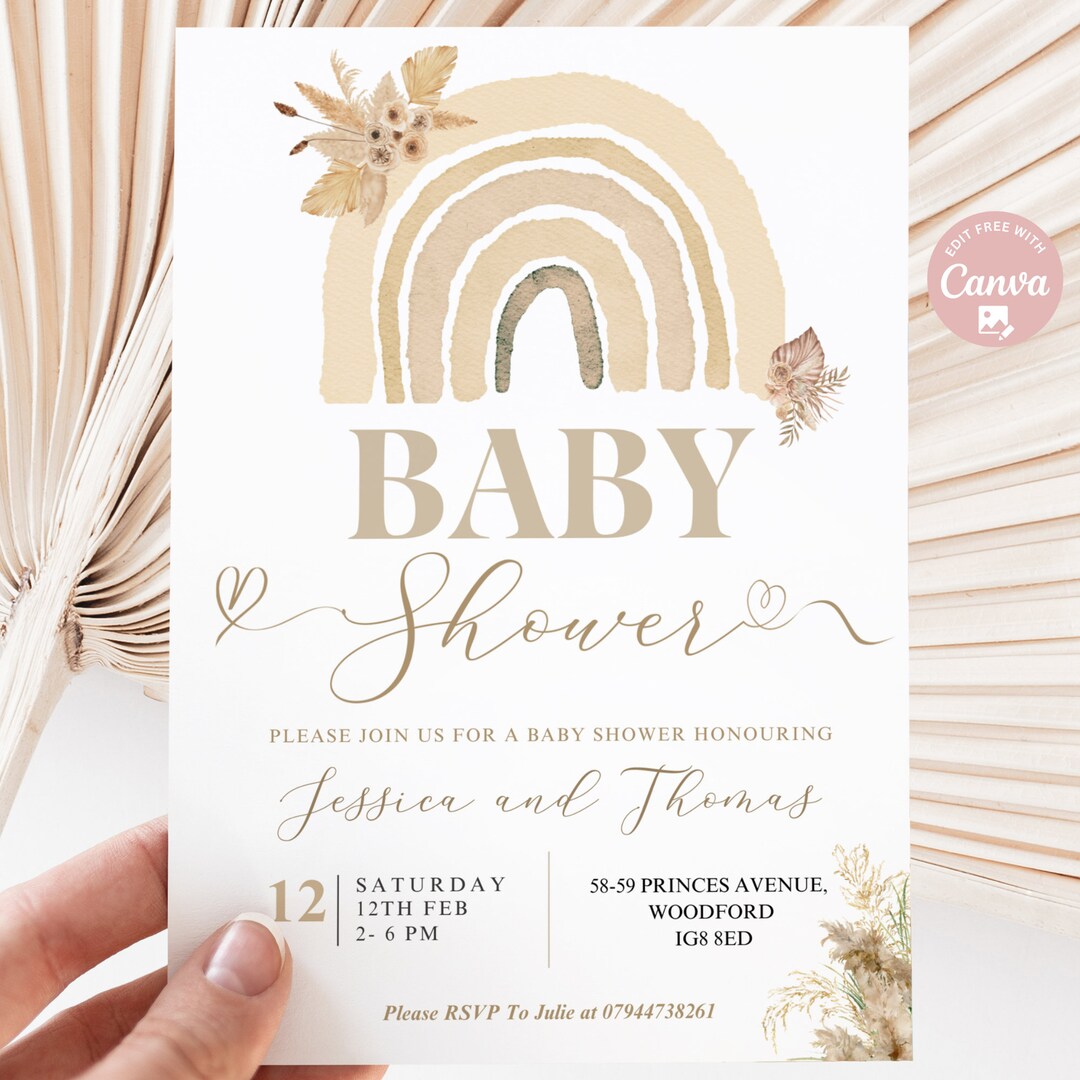 Editable Gender Neutral Boho Rainbow Baby Shower Invitation Neutral ...