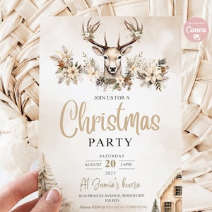 Editable Neutral Boho Christmas Party Invitation Christmas Party Invite ...