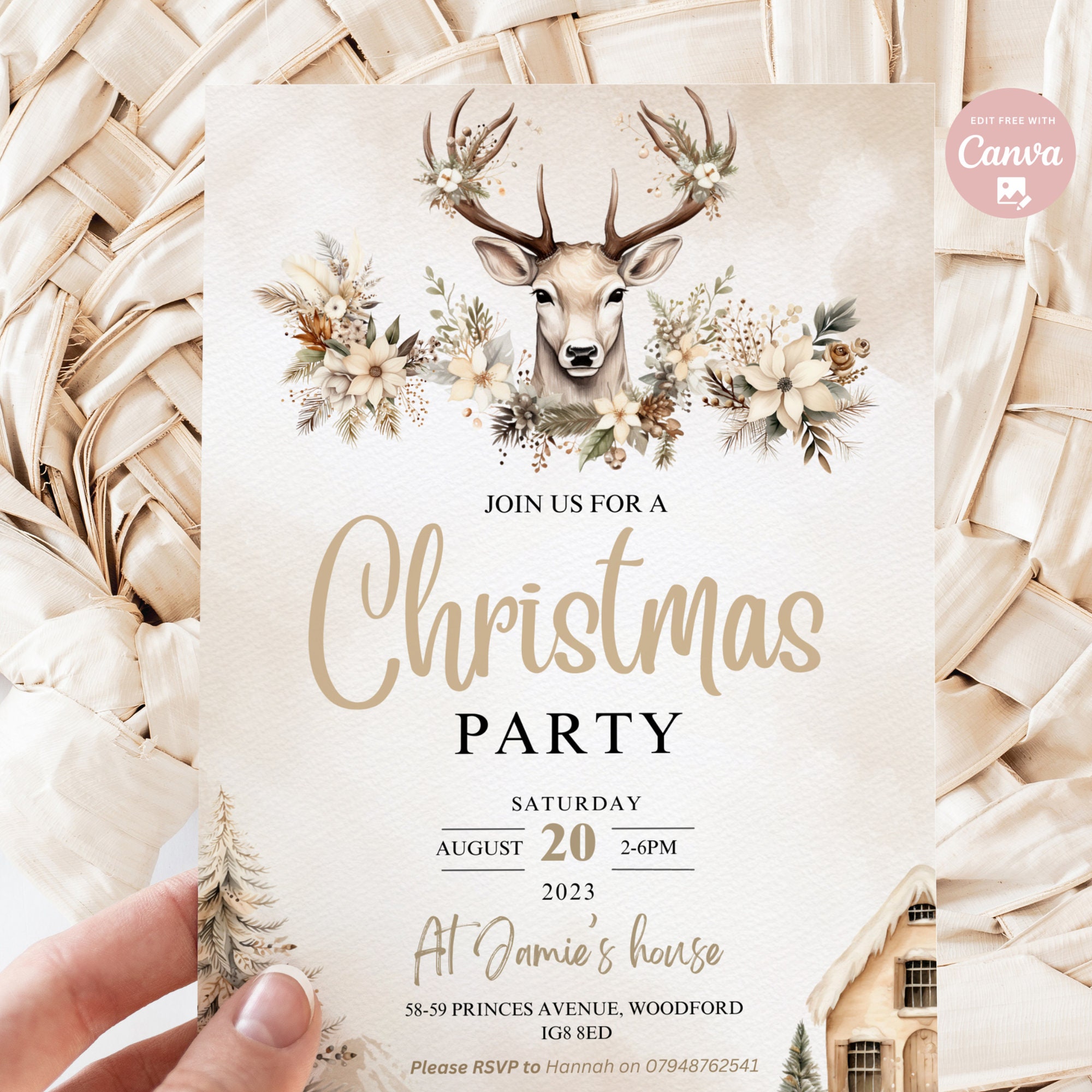 Editable Neutral Boho Christmas Party Invitation Christmas - Etsy