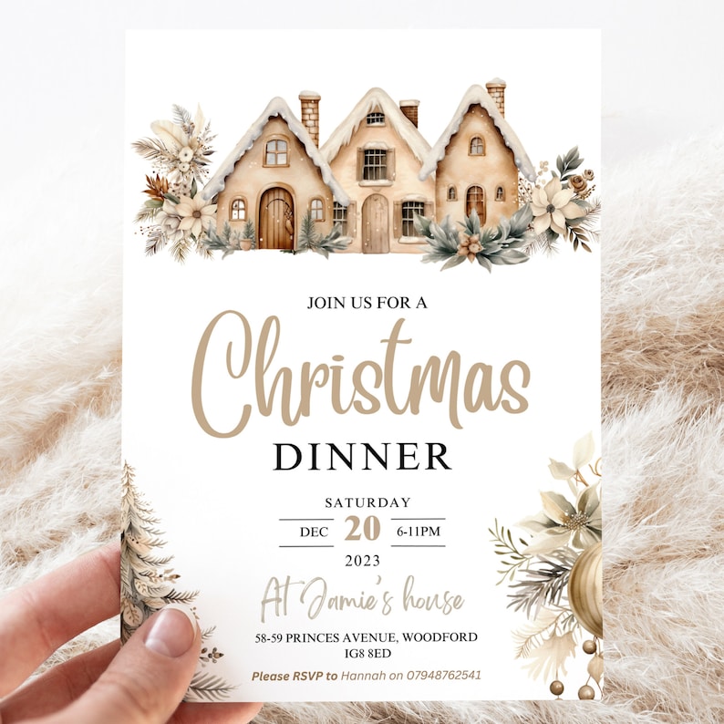 Editable Neutral Boho Christmas Party Invitation Christmas Party Invite ...