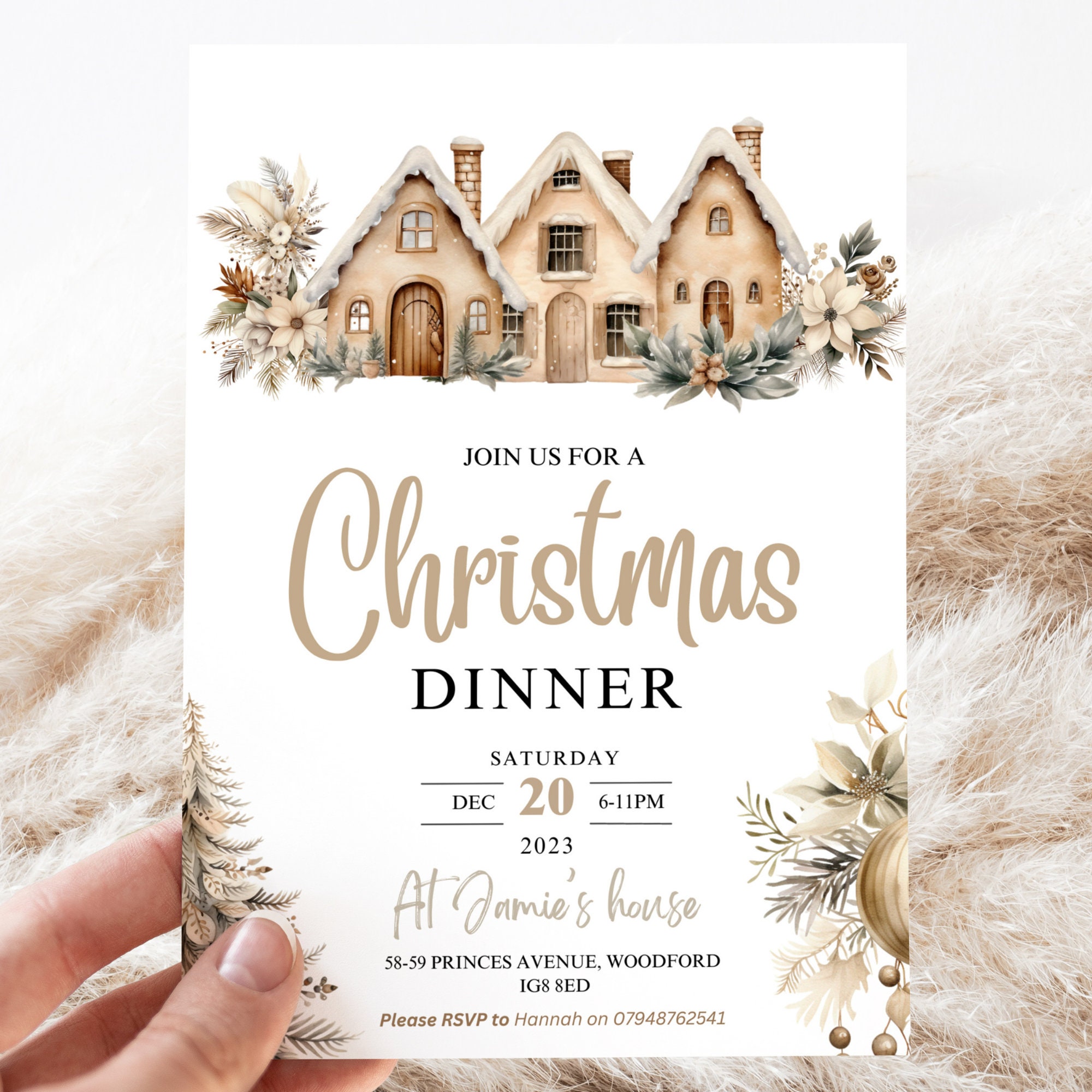 Editable Neutral Boho Christmas Party Invitation Christmas Party Invite ...