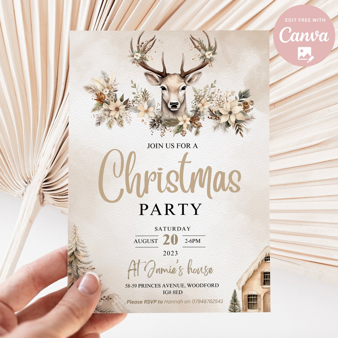 Editable Neutral Boho Christmas Party Invitation Christmas - Etsy