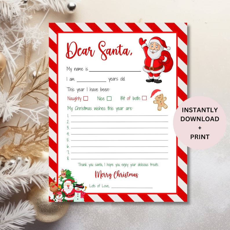 Printable Christmas Letter to Santa Easy to Print Santa - Etsy