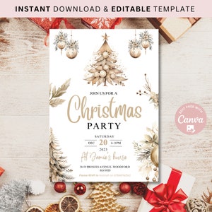 Editable Neutral Boho Christmas Party Invitation Christmas Party Invite ...