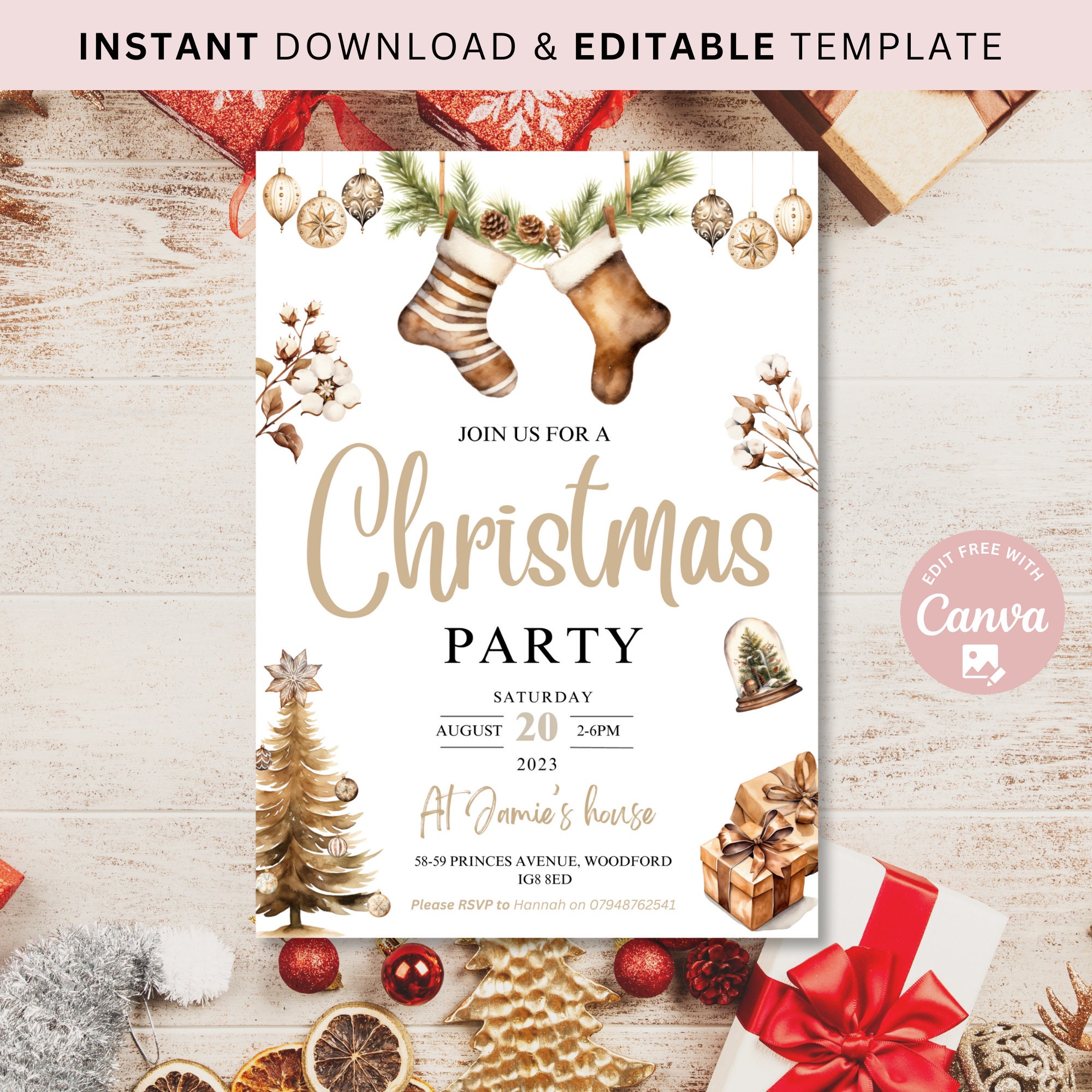 Editable Neutral Christmas Party Invitation Christmas Party Invite ...