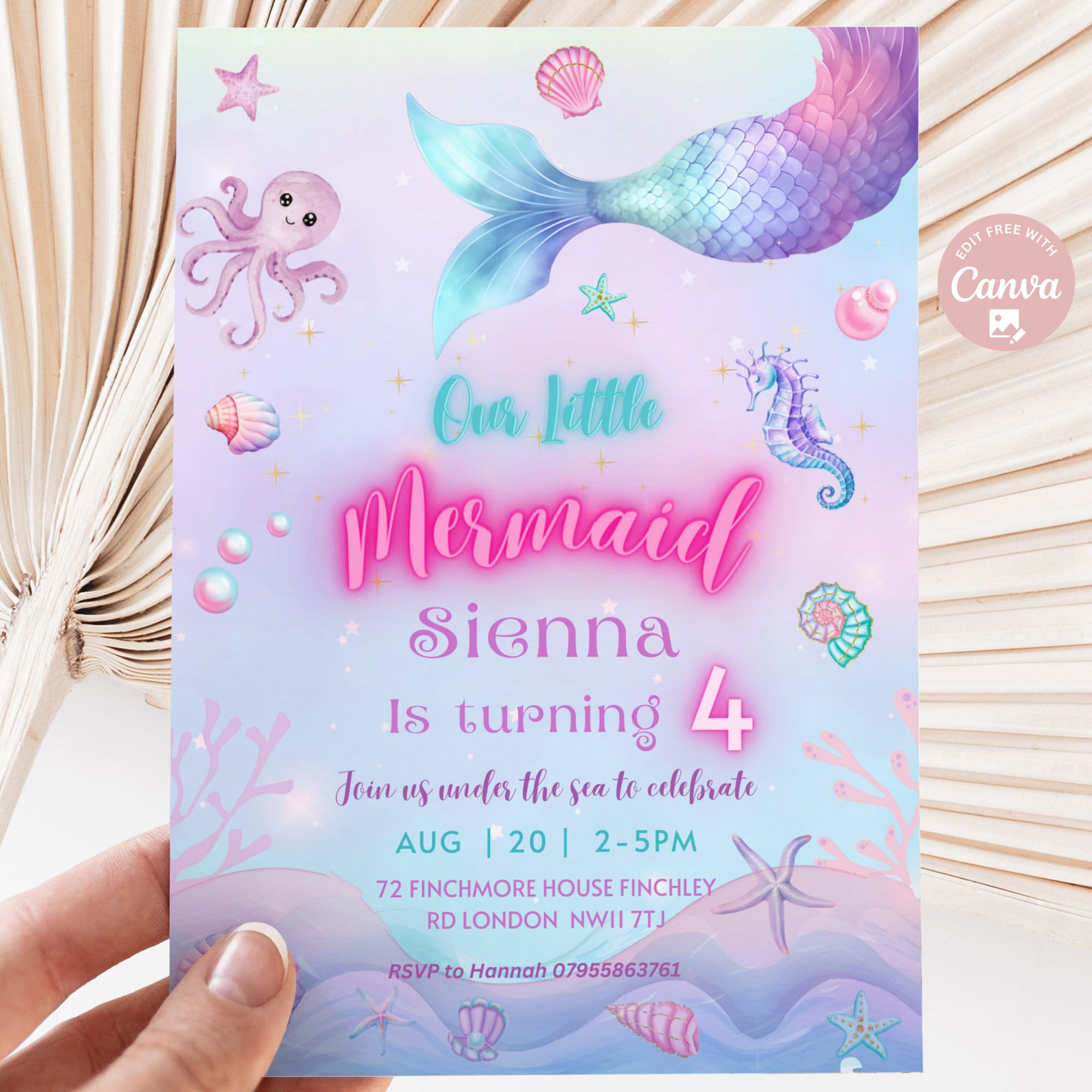 Editable Mermaid Birthday Invitation Girls Mermaid Invite - Etsy