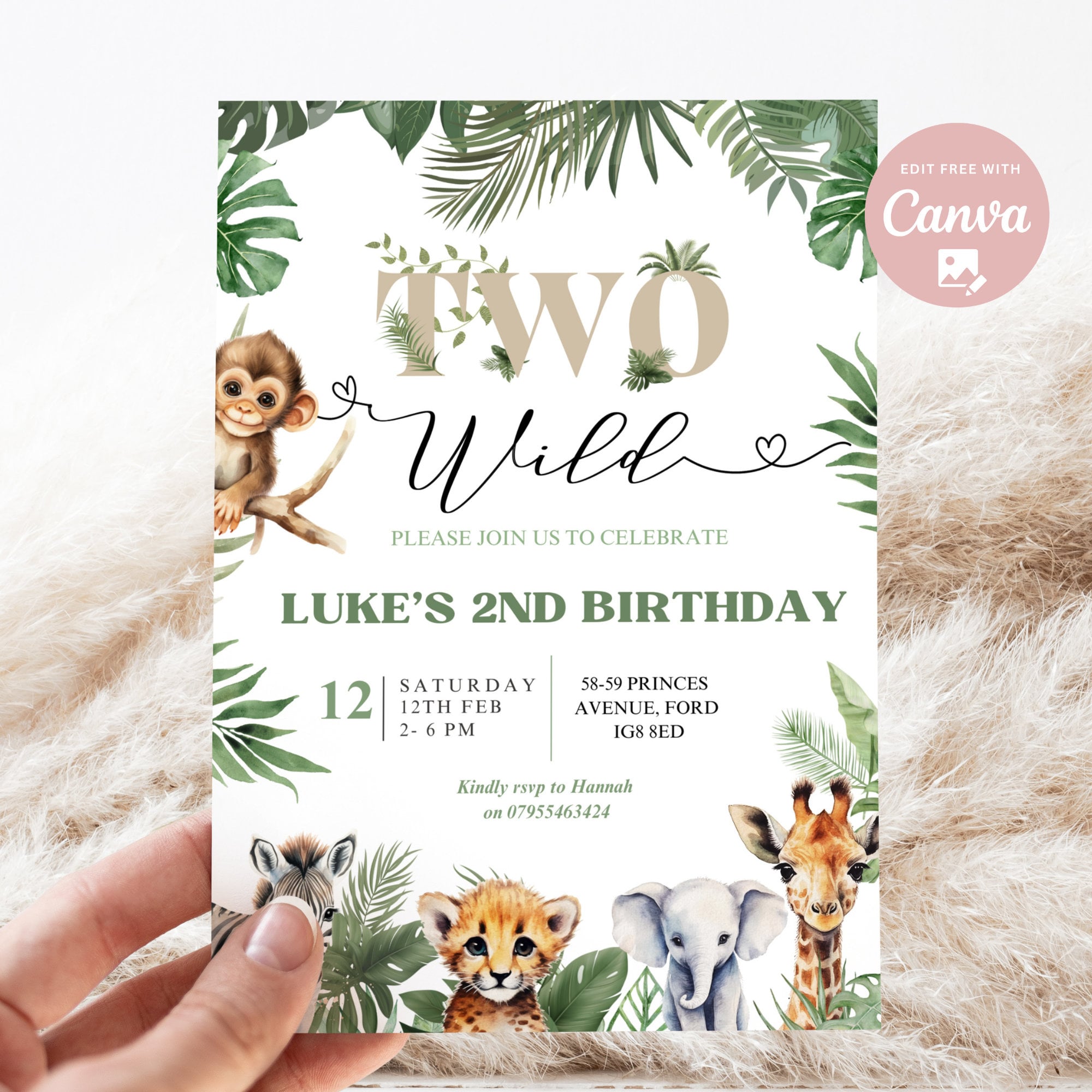 Editable Two Wild Safari Birthday Invitation, Two Wild Birthday Invite ...