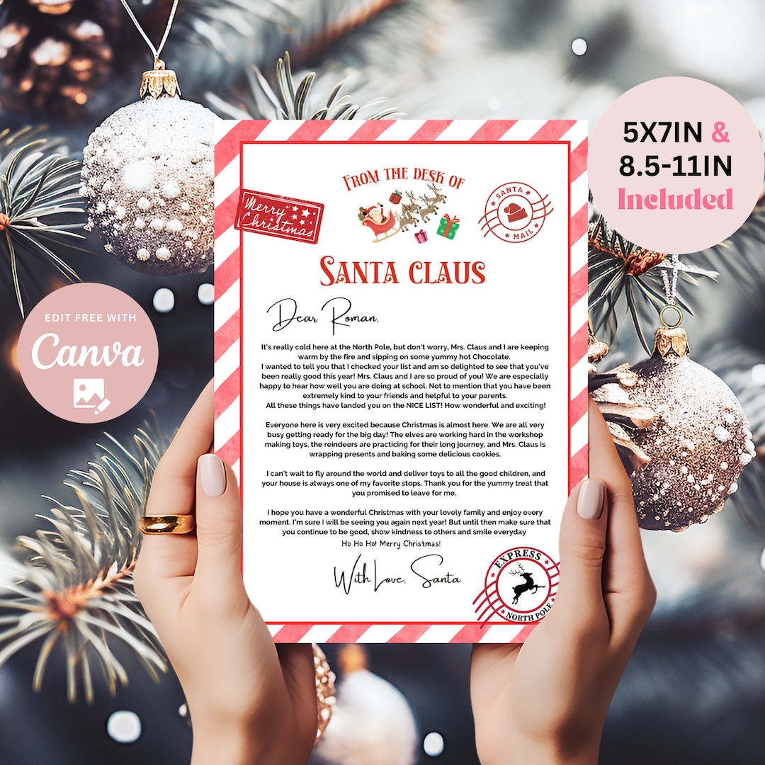 Editable Personalized Kids Letter From Santa Claus From the Desk of ...