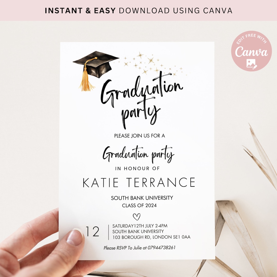 Editable Minimal Graduation Party Invitation Class of 2024 Graduation ...