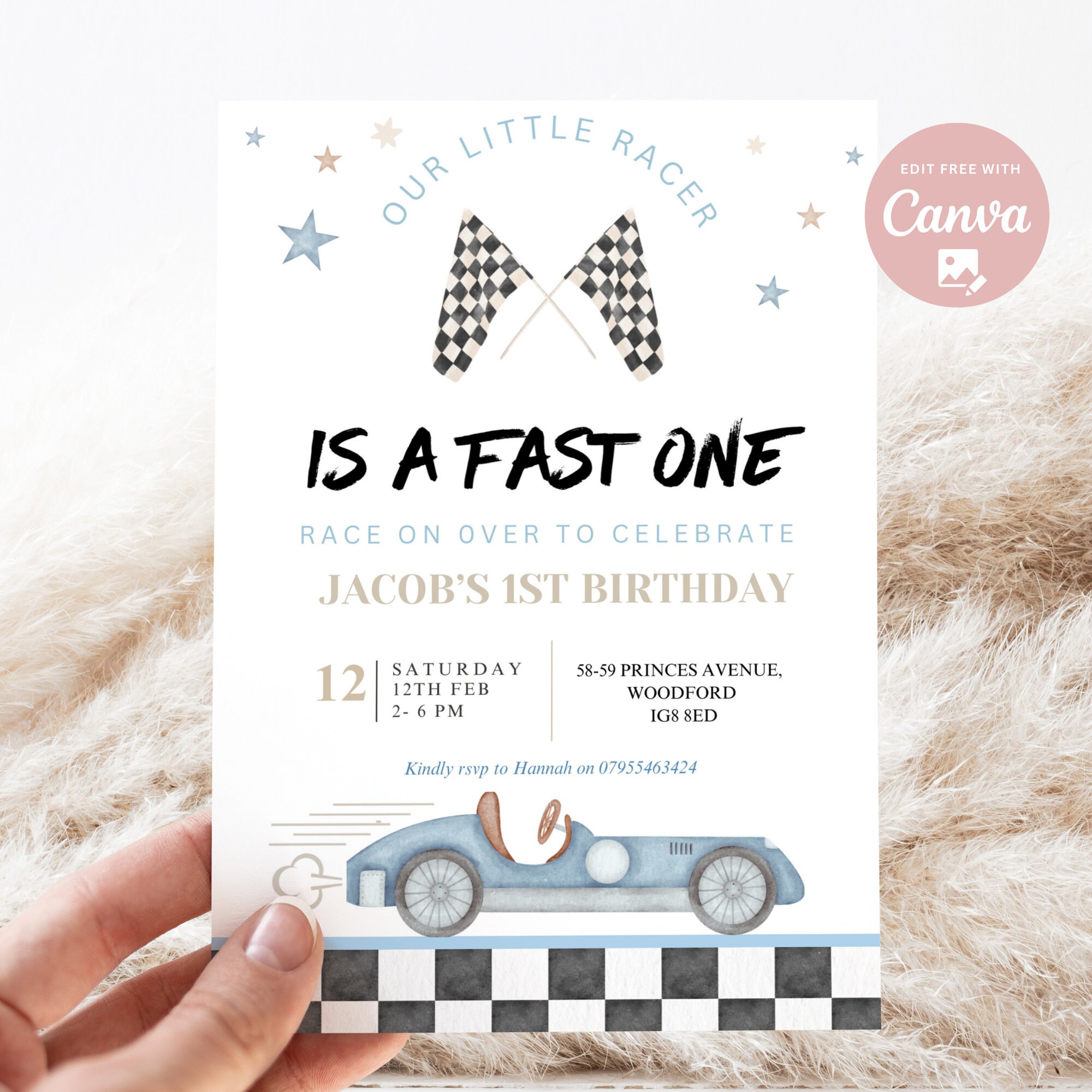 Editable Fast One Racing Car First Birthday Invitation 1st Birthday ...