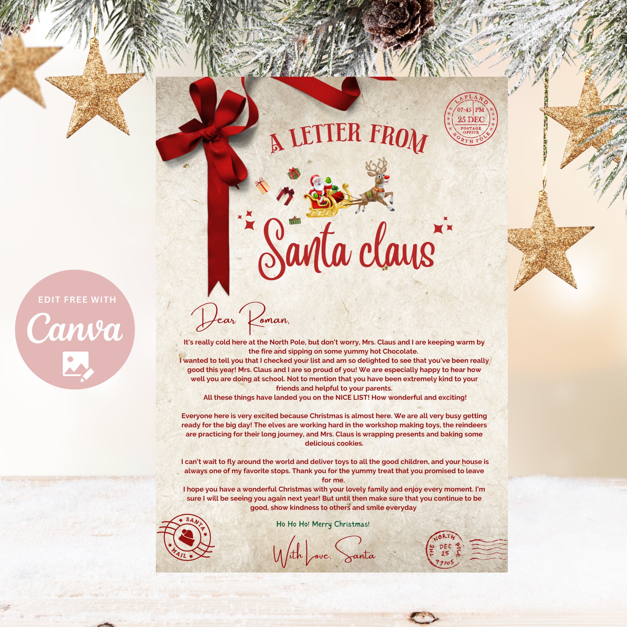 Editable Personalized Kids Letter From Santa Claus From the - Etsy