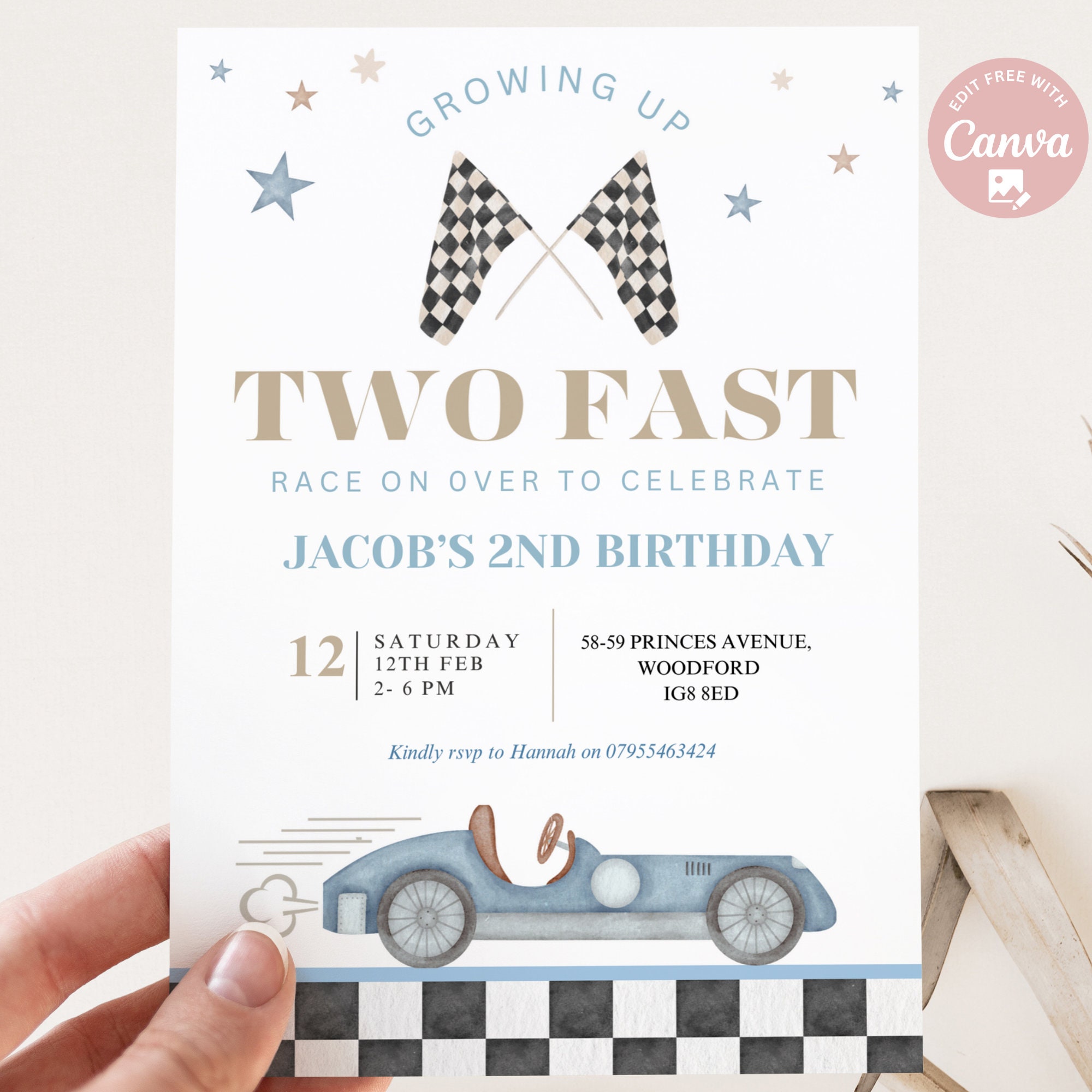 Editable Two Fast Birthday Invitation Race Car 2nd Birthday Boy Invite ...