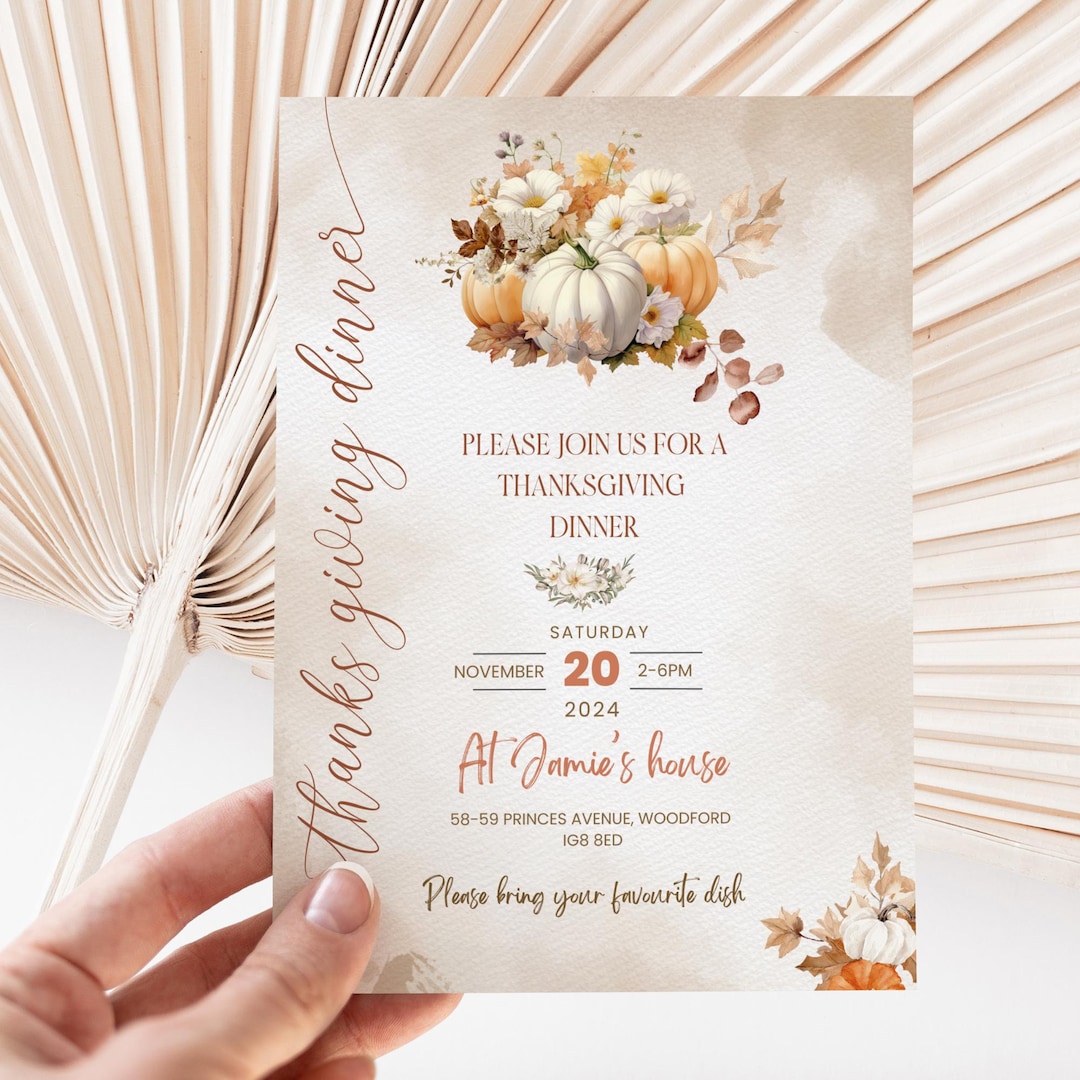 Editable Thanksgiving Dinner Invitation Let's Give Thanks Pumpkin ...
