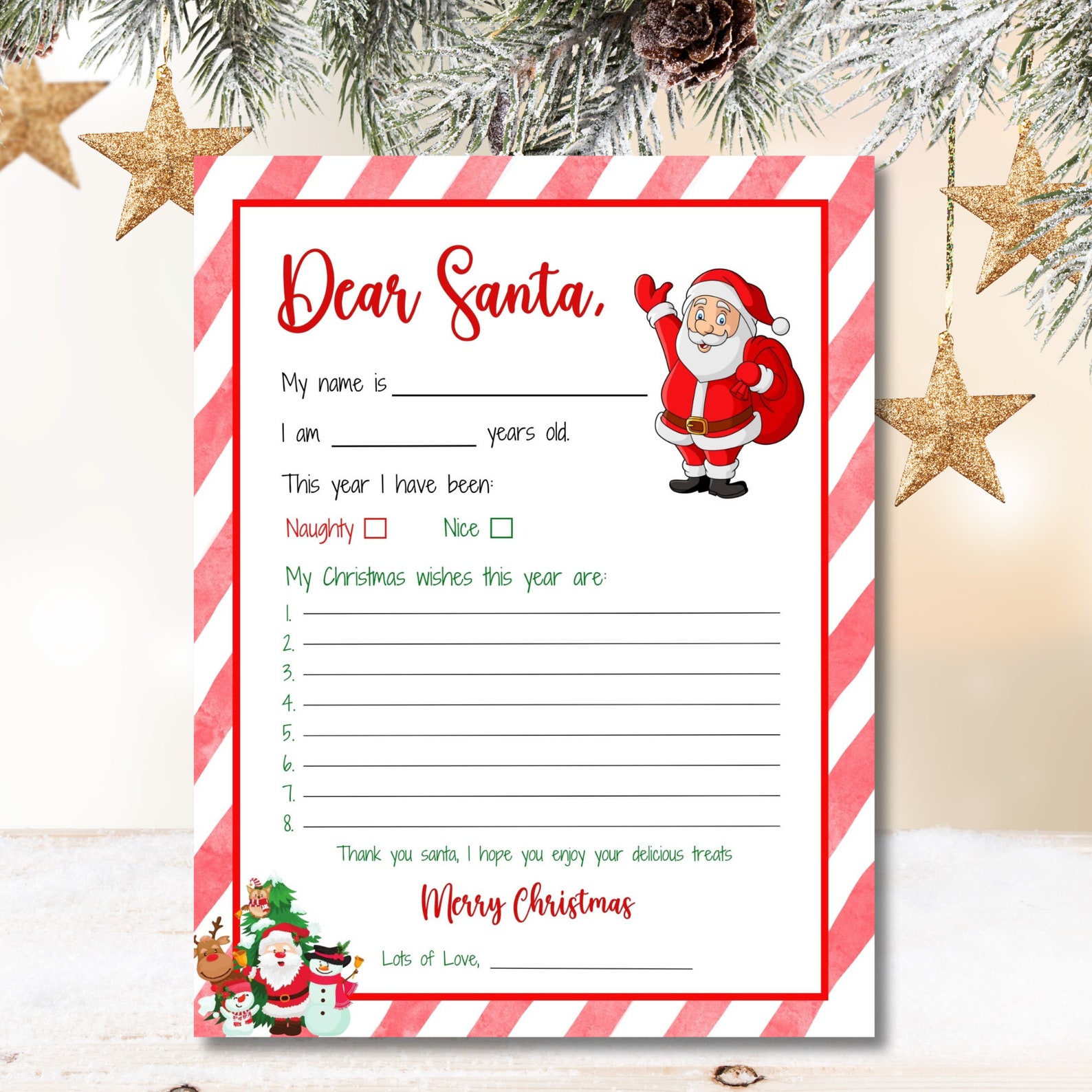 Printable Christmas Letter to Santa Easy to Print Santa Christmas Wish ...