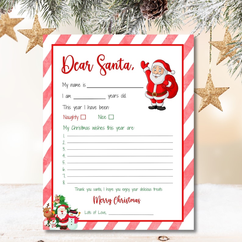 Printable Christmas Letter to Santa Easy to Print Santa Christmas Wish ...