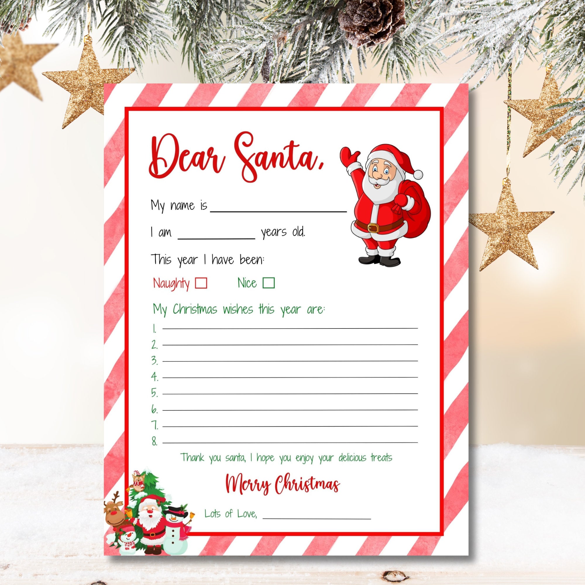 Printable Christmas Letter to Santa Easy to Print Santa Christmas Wish ...