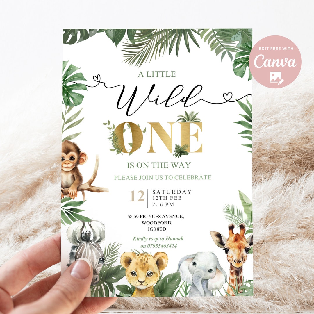 Editable Safari Baby Shower Invitation, Wild One Jungle Baby Shower ...