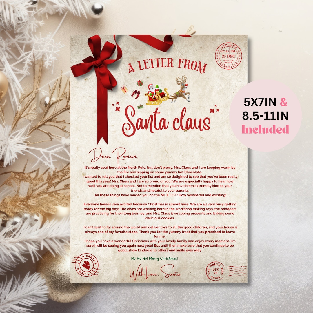 Editable Personalized Kids Letter From Santa Claus From the Desk of ...