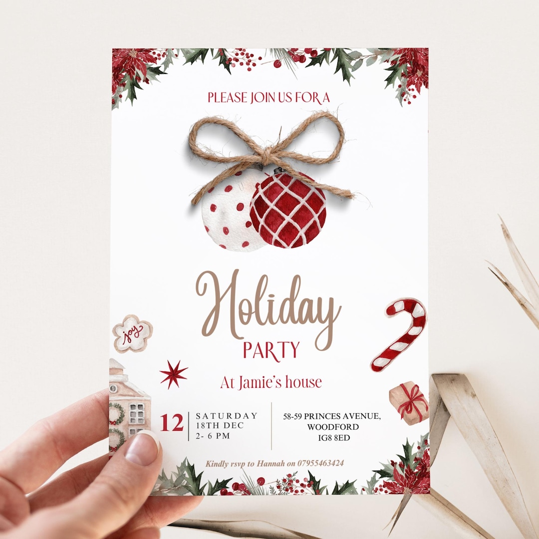 Editable Boho Christmas Party Invitation Christmas Party Invite ...