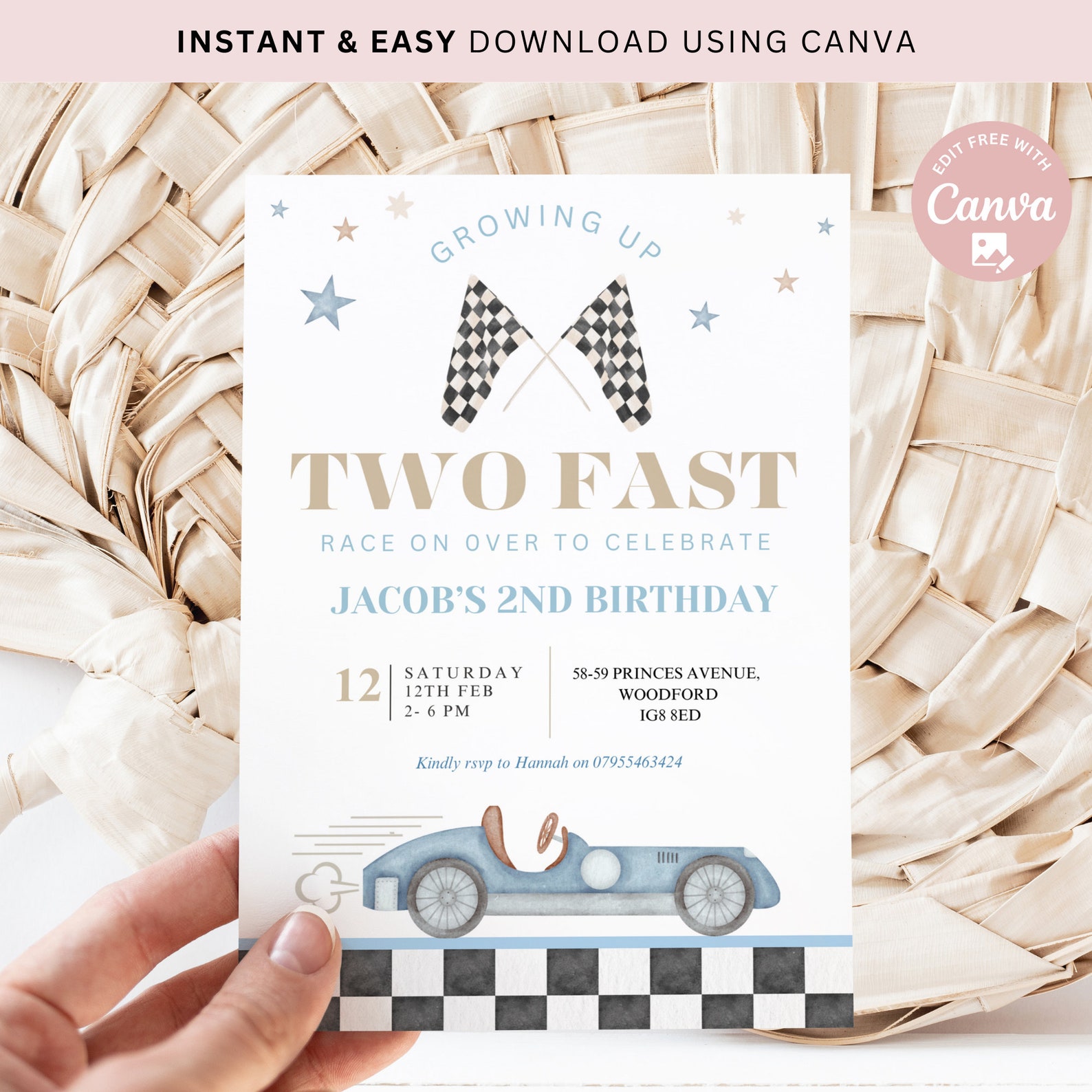 Editable Two Fast Birthday Invitation Race Car 2nd Birthday Boy Invite ...
