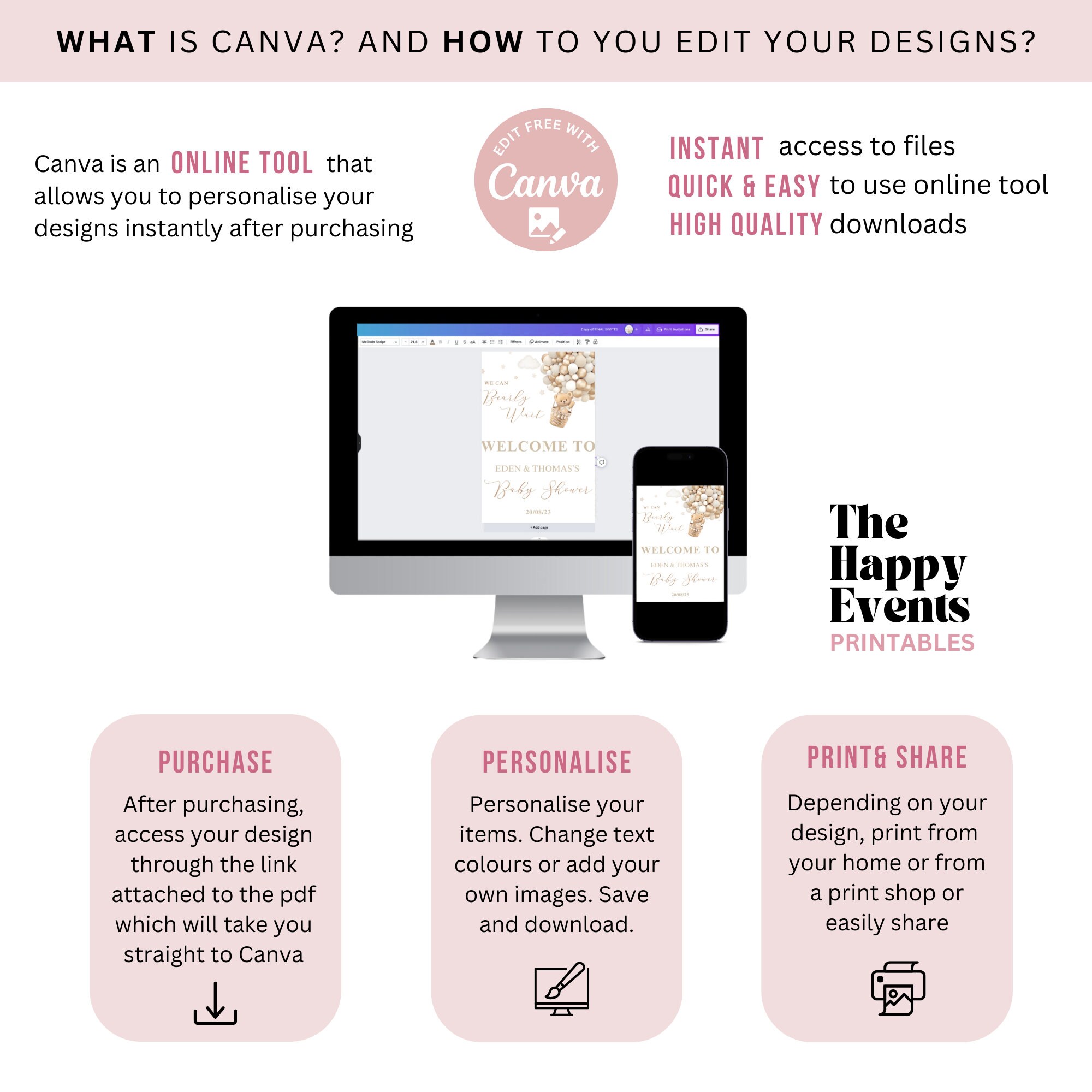 Editable Gender Neutral We Can Bearly Wait Bear Theme Baby Shower ...