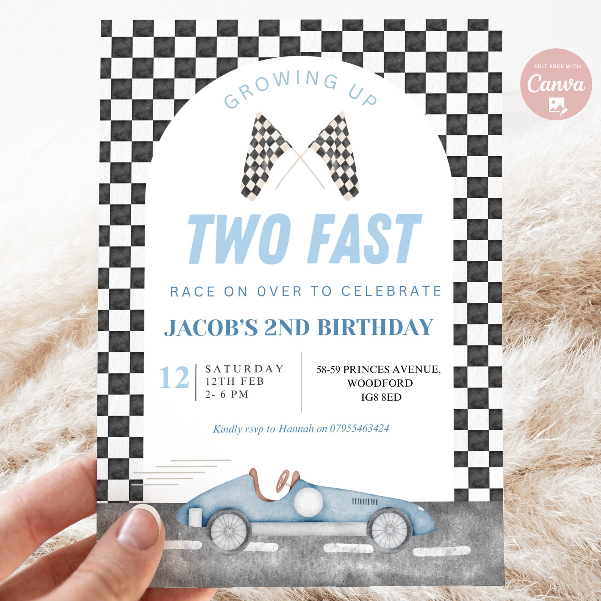 Editable Two Fast Birthday Invitation Race Car 2nd Birthday Boy Invite ...