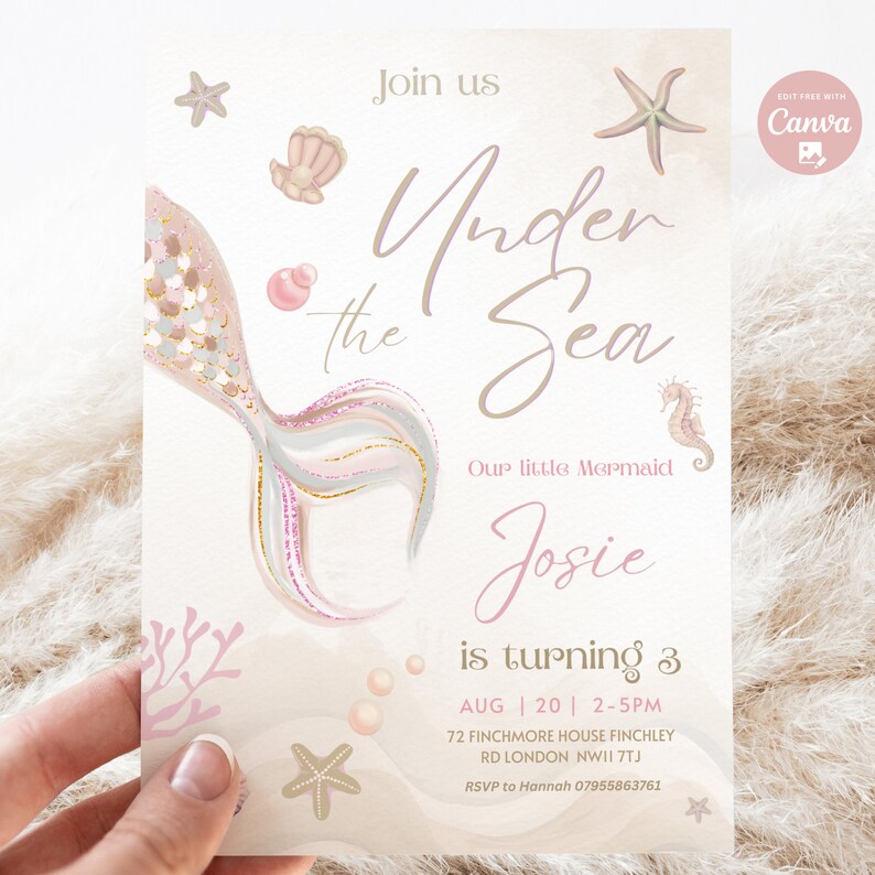 Editable Boho Mermaid Birthday Invitation Girl Mermaid Under the Sea ...