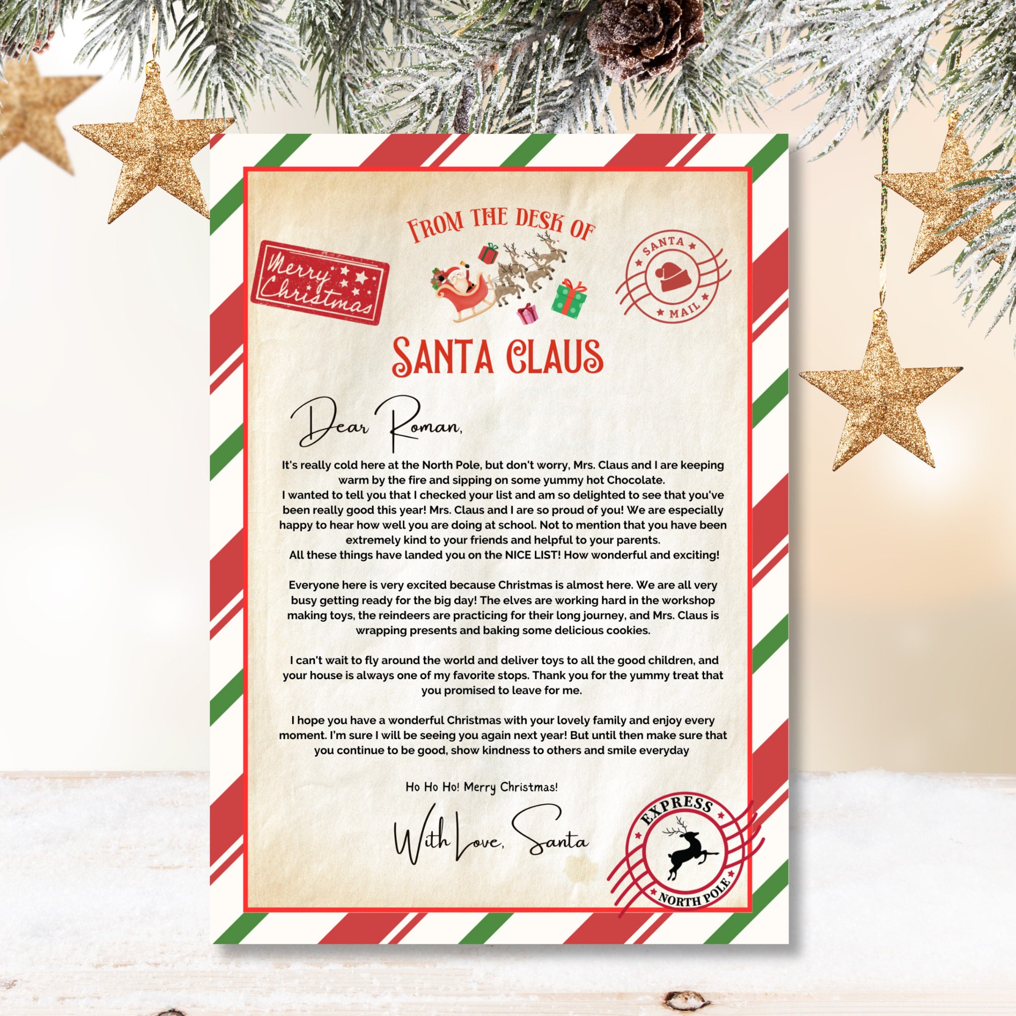 Editable Personalized Kids Letter From Santa Claus From the Desk of ...
