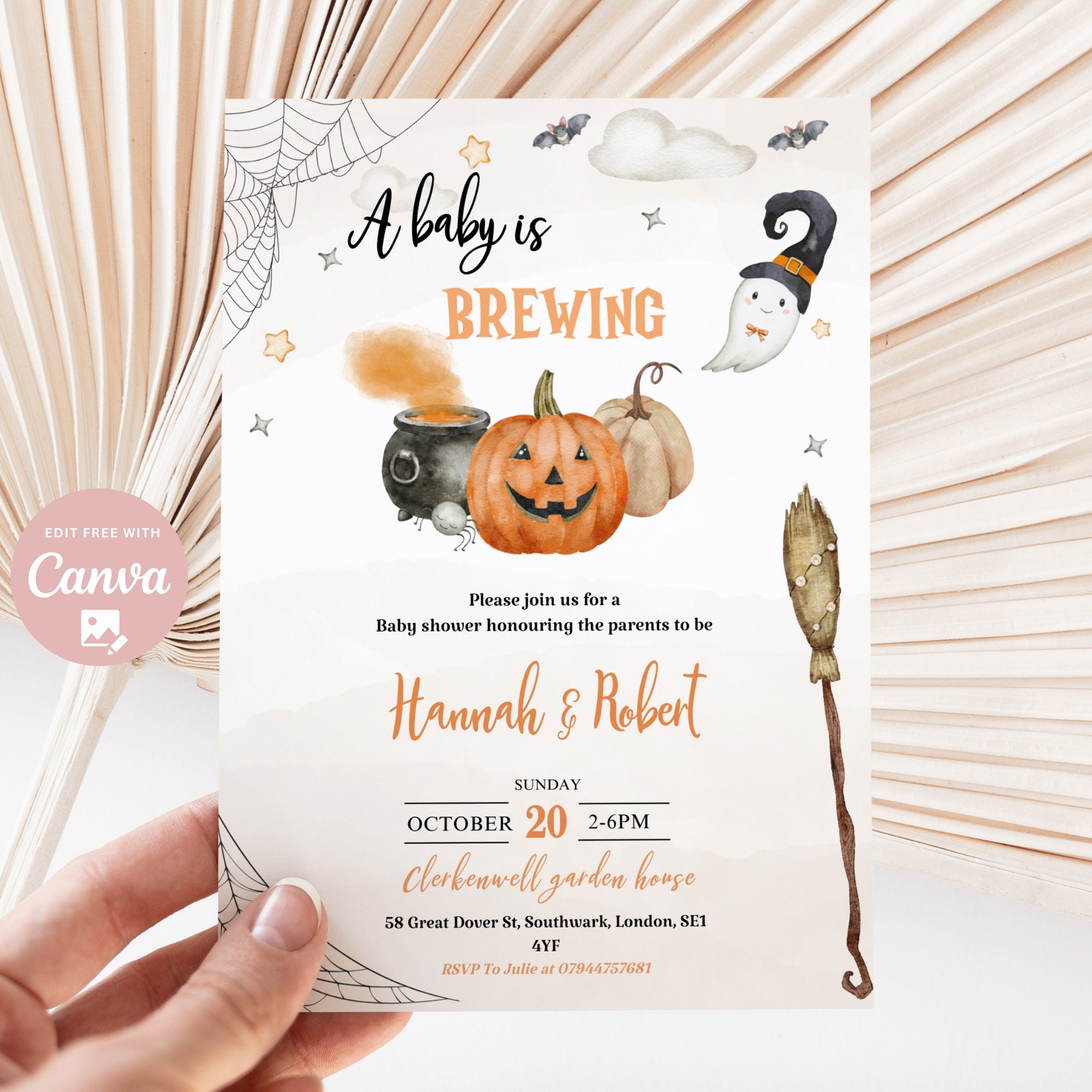 Editable Halloween Baby Shower Invitation, A Baby is Brewing Gender ...