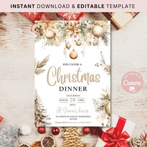 Editable Neutral Boho Christmas Party Invitation Christmas Party Invite ...