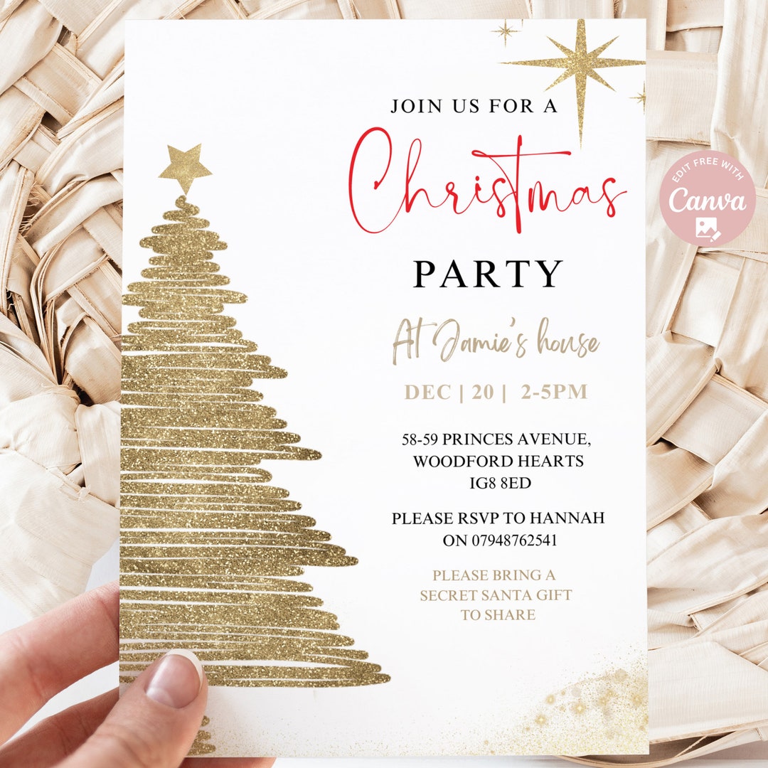 Editable Gold Christmas Party Invitation Christmas Party Invite ...