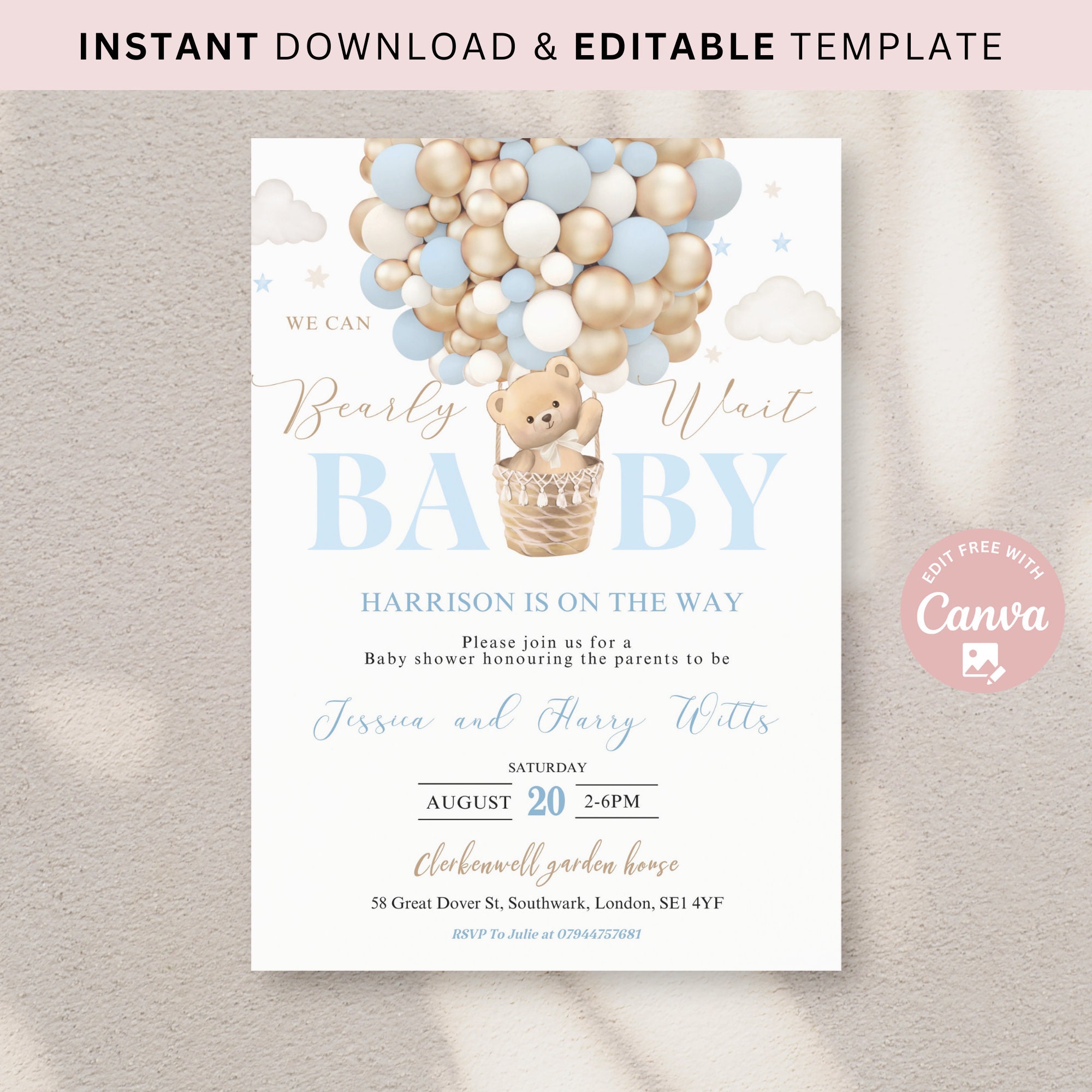 Editable We Can Bearly Wait Baby Shower Invite Hot Air - Etsy