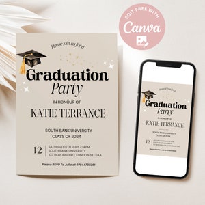 Editable Beige Graduation Party Invitation Class of 2024 Graduation ...