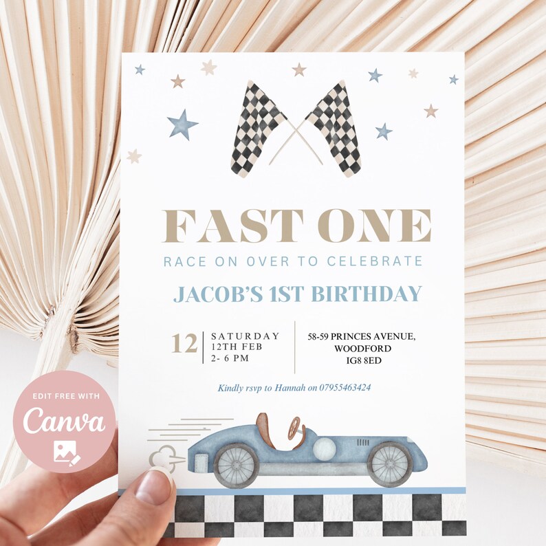 Editable Fast One Racing Car First Birthday Invitation 1st - Etsy