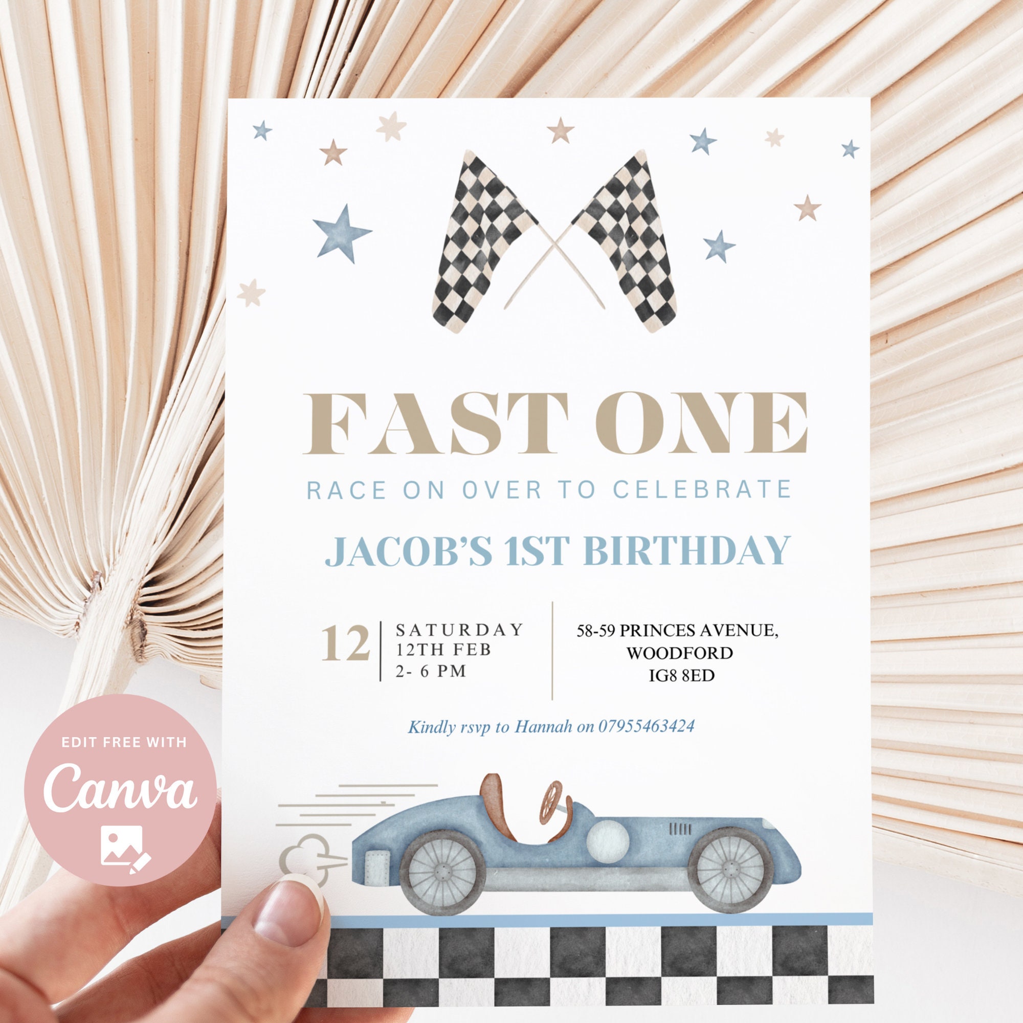 Editable Fast One Racing Car First Birthday Invitation 1st - Etsy