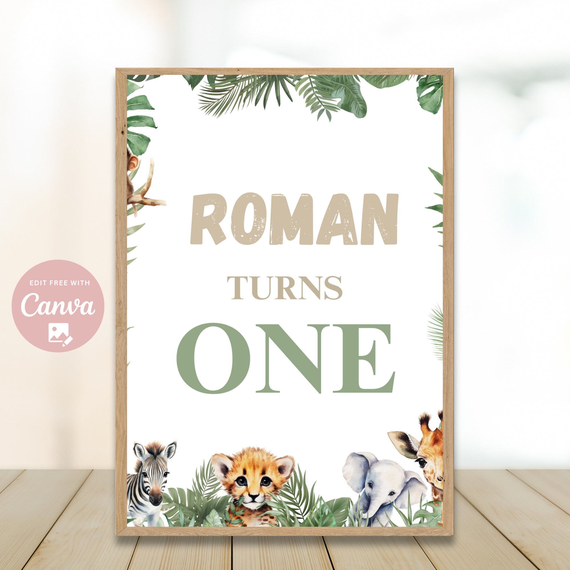 Editable Safari Wild One 1st Birthday Party Sign Bundle 1st Birthday ...