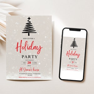 Editable Neutral Holiday Party Invitation Christmas Party Invite ...