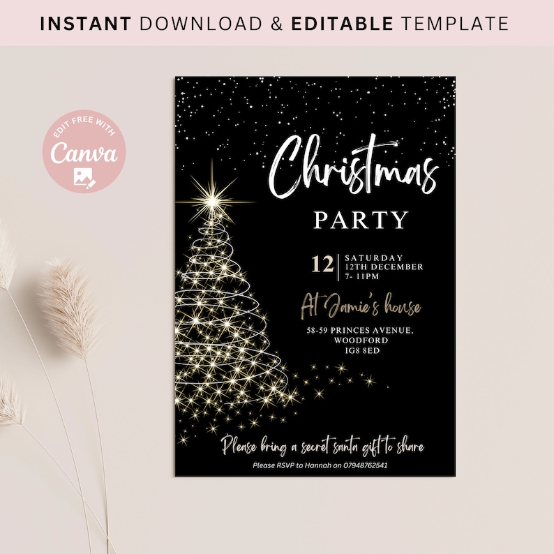 Editable Christmas Party Invitation Christmas Black Party Invite ...