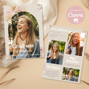 Editable Minimalist Boho Graduation Invitation Graduation Party ...