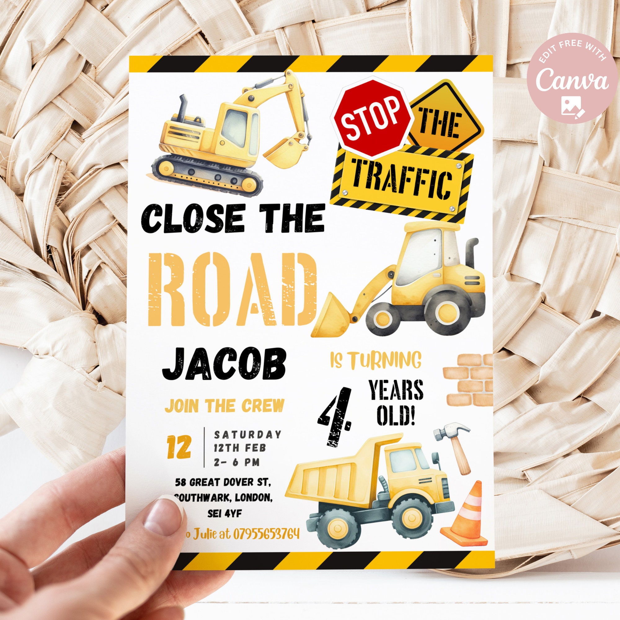 Editable Construction Party Invitation, Boys Construction Birthday ...