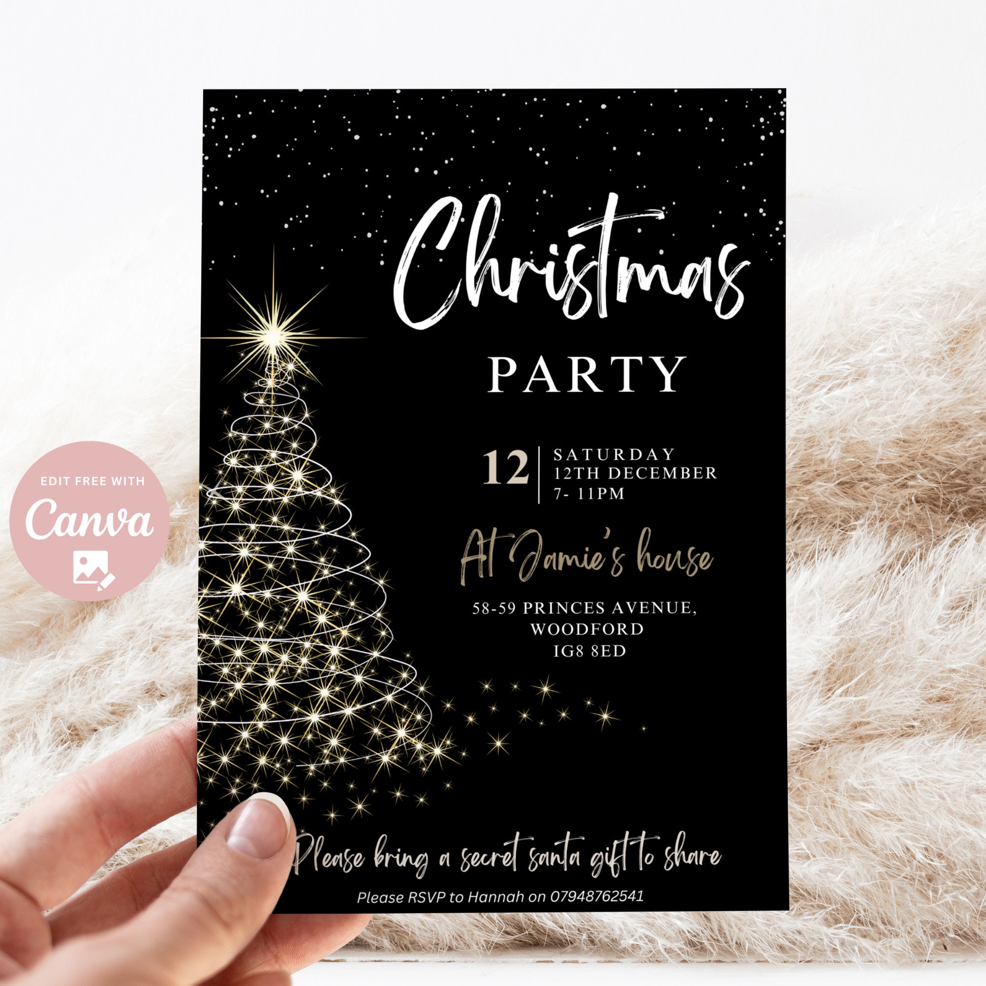 Editable Christmas Party Invitation Christmas Black Party Invite ...