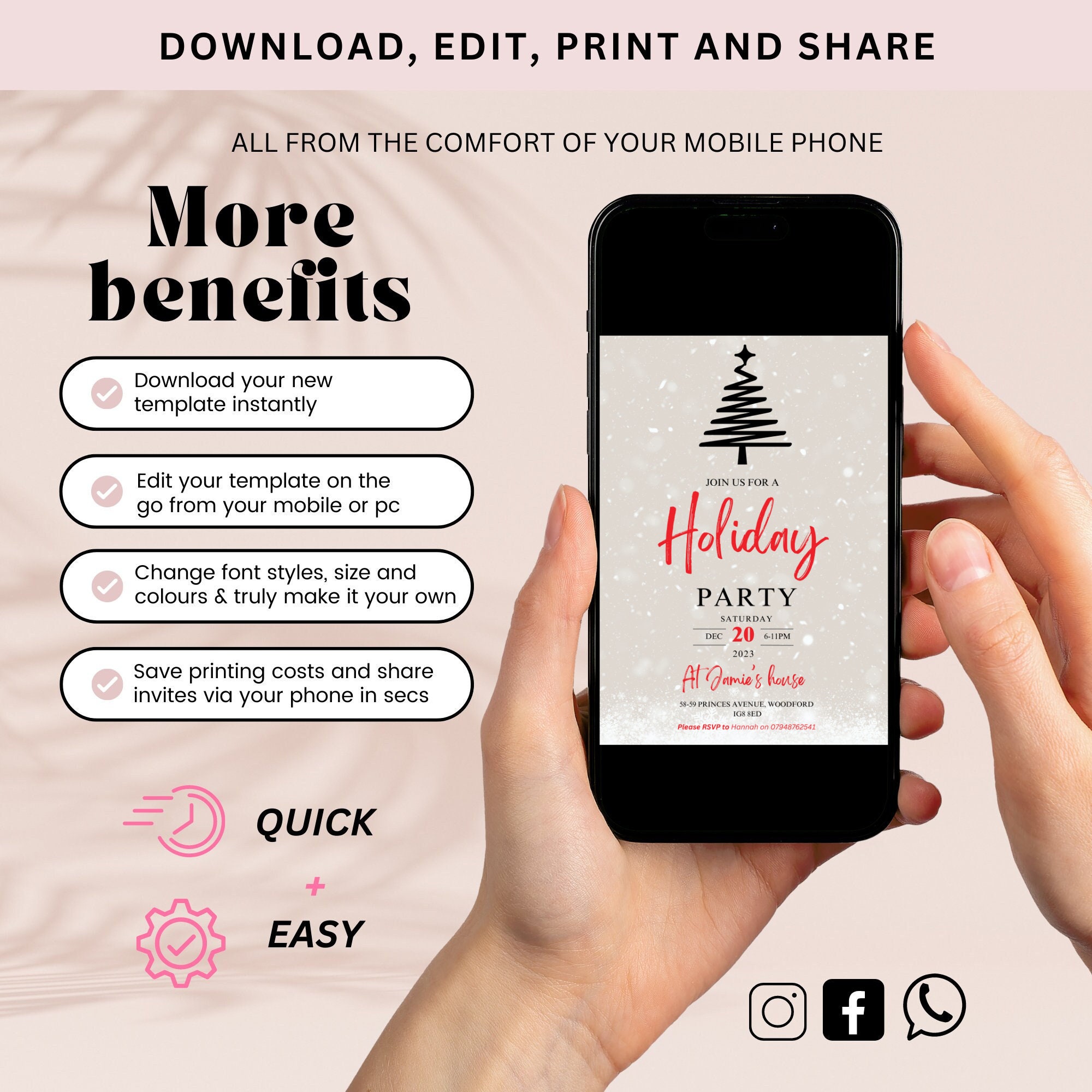 Editable Neutral Holiday Party Invitation Christmas Party Invite ...