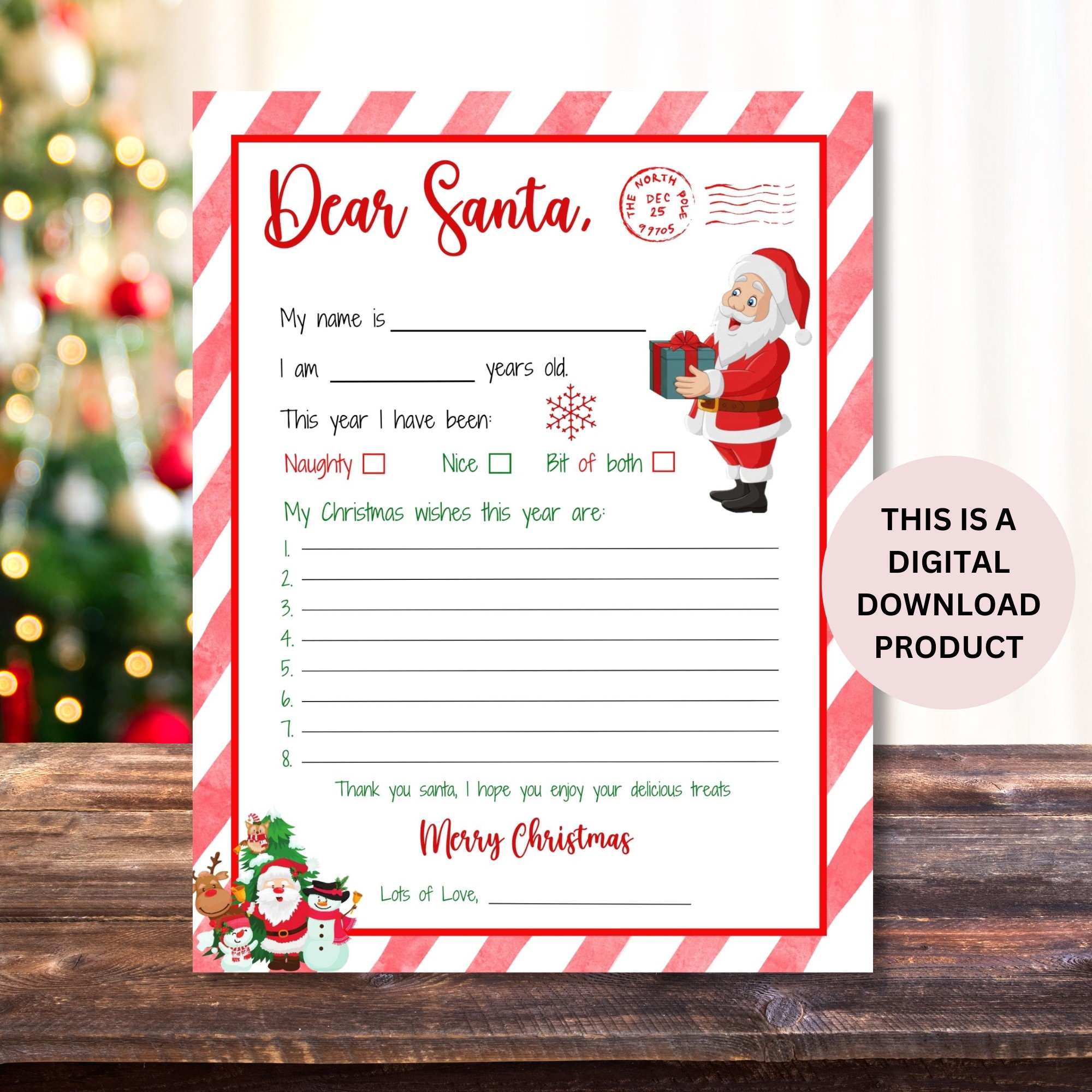 Printable Christmas Letter to Santa Easy to Print Santa - Etsy