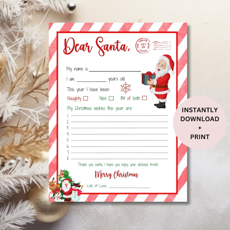 Printable Christmas Letter to Santa Easy to Print Santa - Etsy